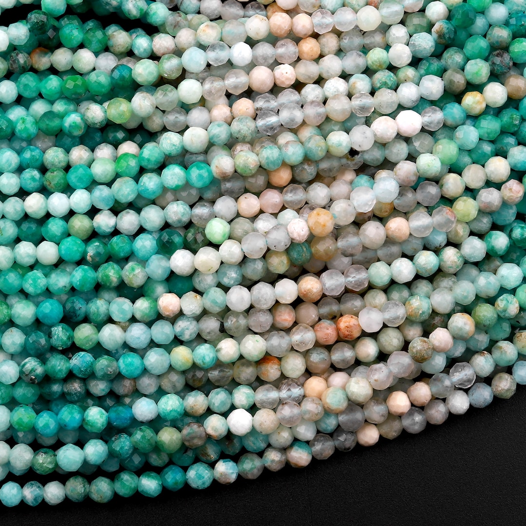 Peruvian Amazonite 3mm Faceted Round Beads Multi Shaded Natural Sea ...