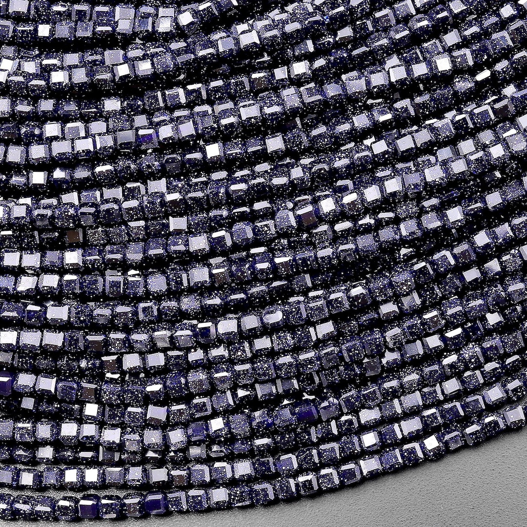 Micro Faceted Blue Goldstone Sandstone Beads 2mm Gemstone Cube 15.5 ...