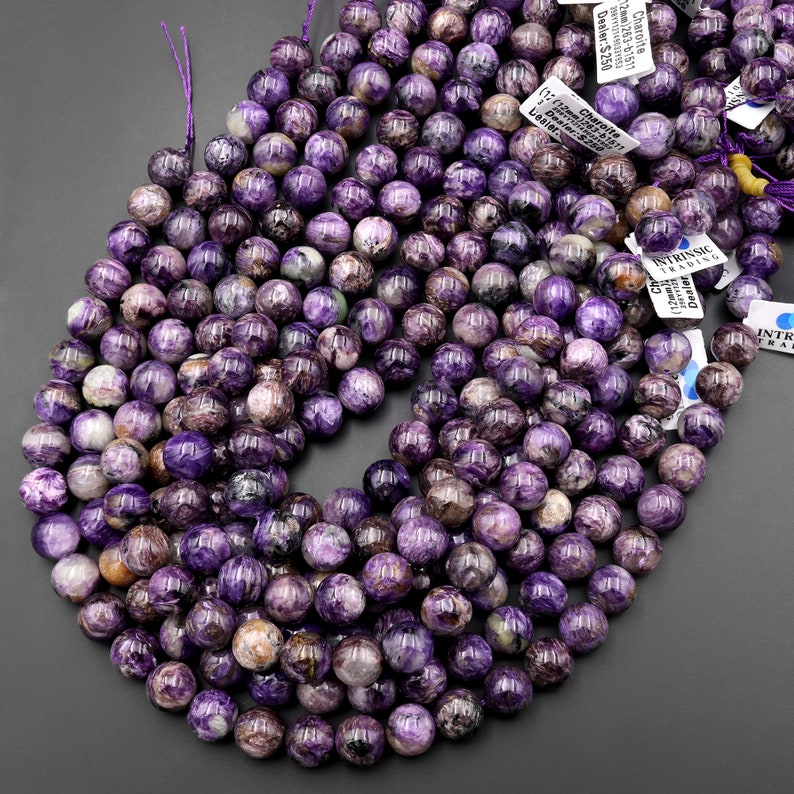Natural Russian Charoite 12mm Round Beads Rich Purple Charoite High ...