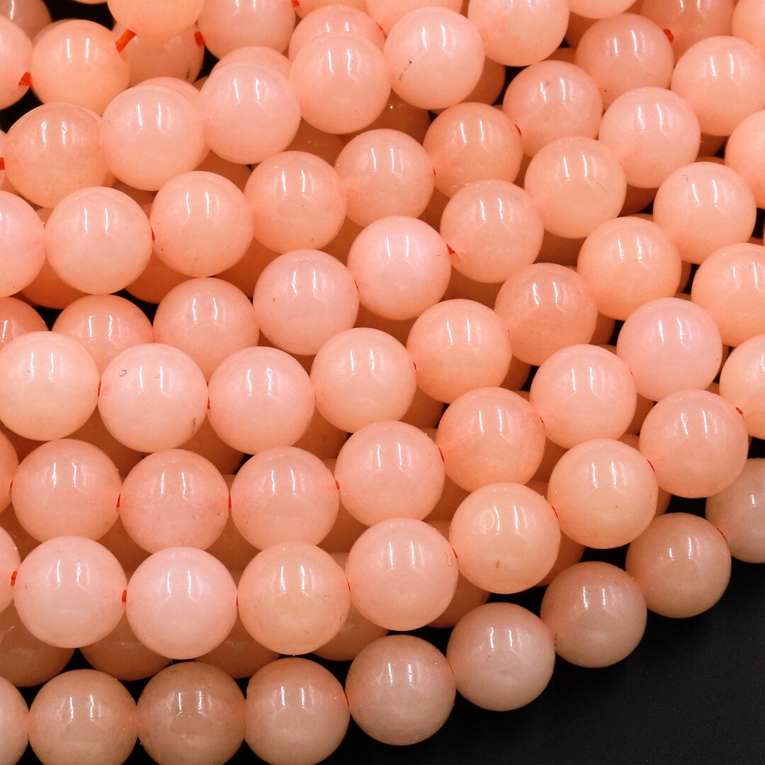 Natural Peach Chalcedony Smooth Round Beads 6mm 8mm 10mm Gemstone 15.5 ...