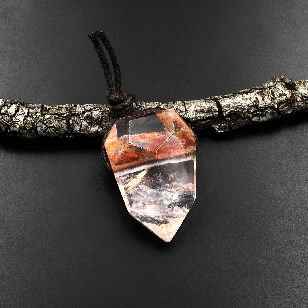 Faceted Natural Red Orange Lepidocrocite Quartz Point Pendant Side ...