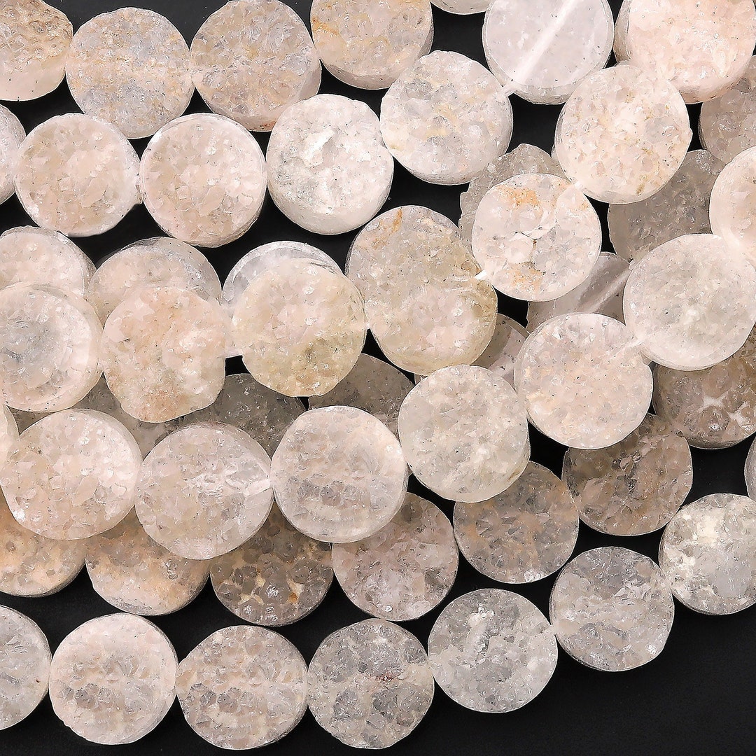 Natural Rock Crystal Quartz Druzy Raw Drusy Coin 10mm 12mm Beads 15.5 ...