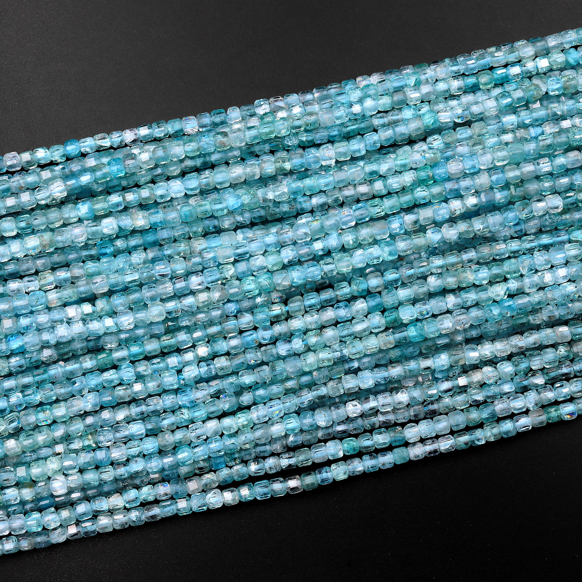 AAA Natural Light Blue Apatite Faceted 2mm 3mm Cube Beads Gemstone Dice ...