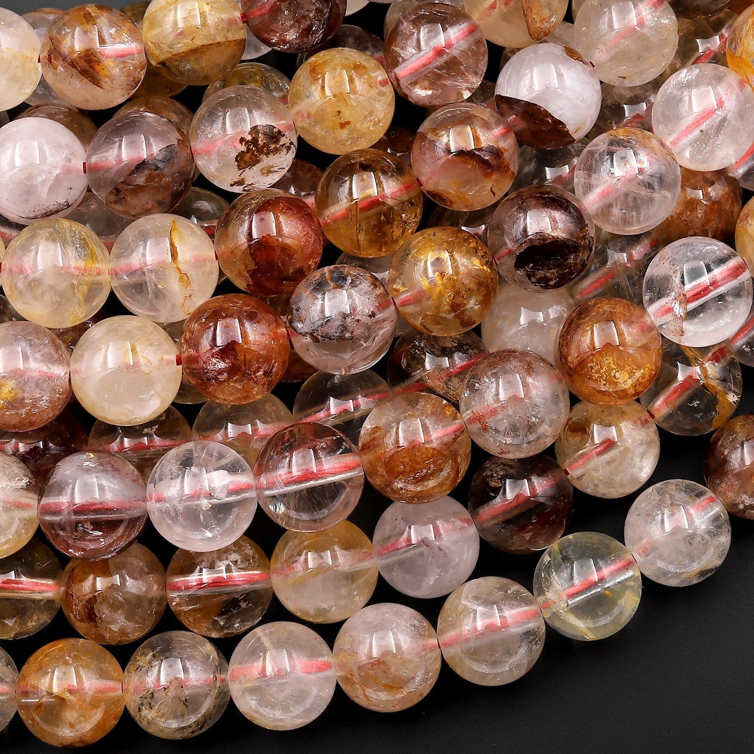 Natural Red Golden Lepidocrocite Quartz 6mm 8mm Round Beads Powerful ...