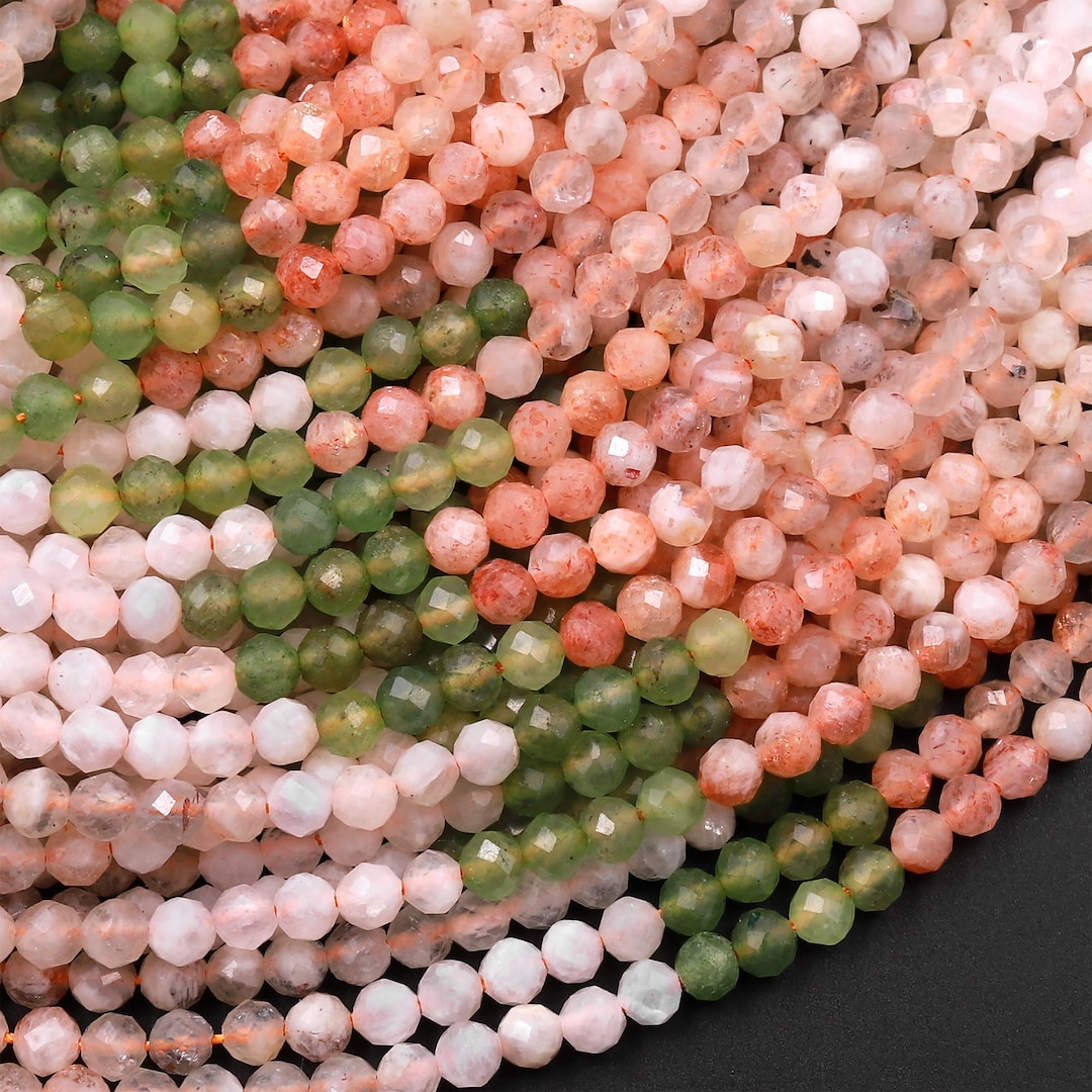 Micro Faceted Multicolor Mixed Gemstone Round Beads 3mm 4mm Sunstone ...