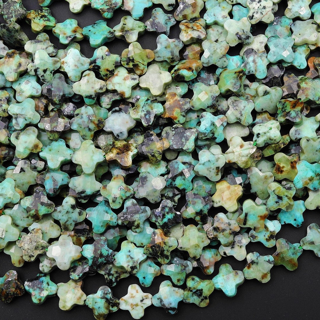 4 Four Leaf Clover Beads Natural African Turquoise Carved Faceted 8mm ...