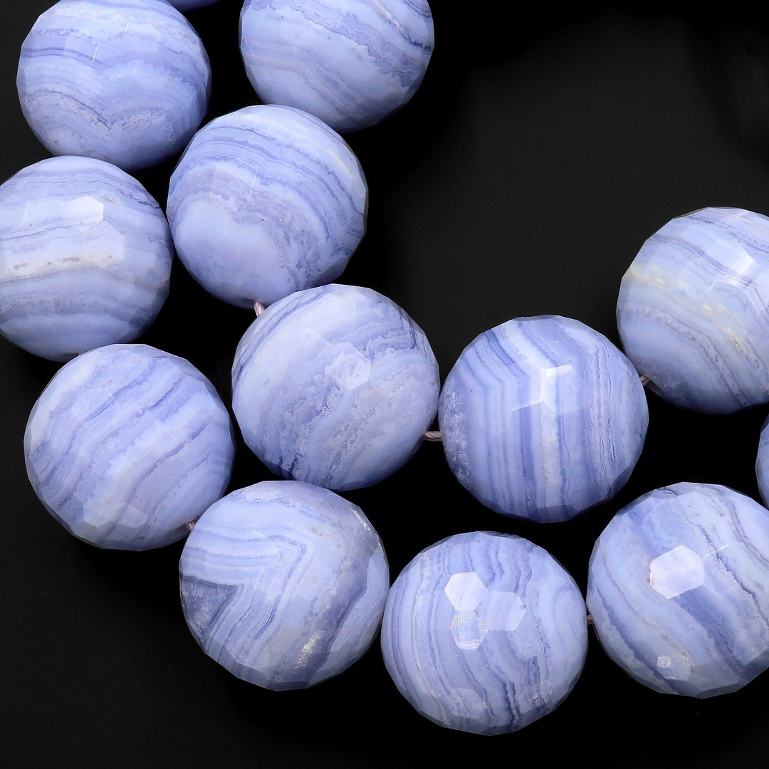 AAA Faceted Large Natural Blue Lace Agate Beads 20mm 22mm 24mm Round ...
