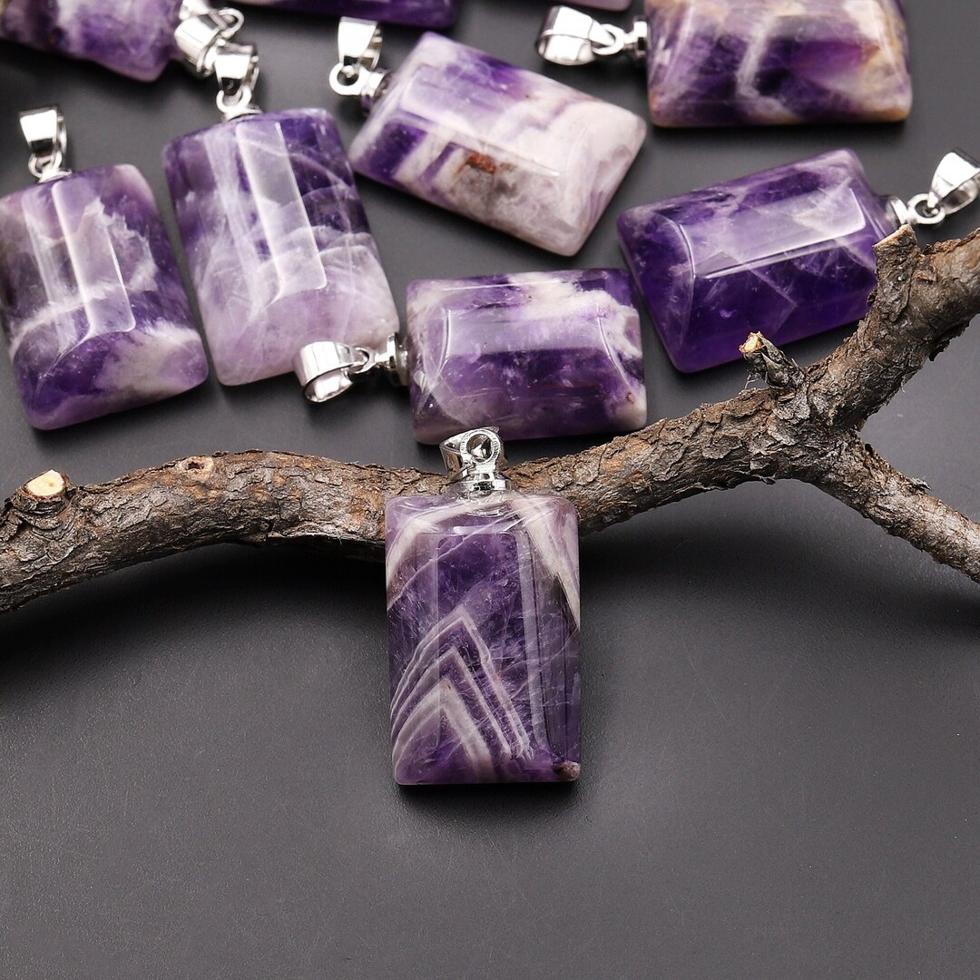Small Natural Chevron Amethyst Gemstone Domed Rectangle Pendant Natural ...