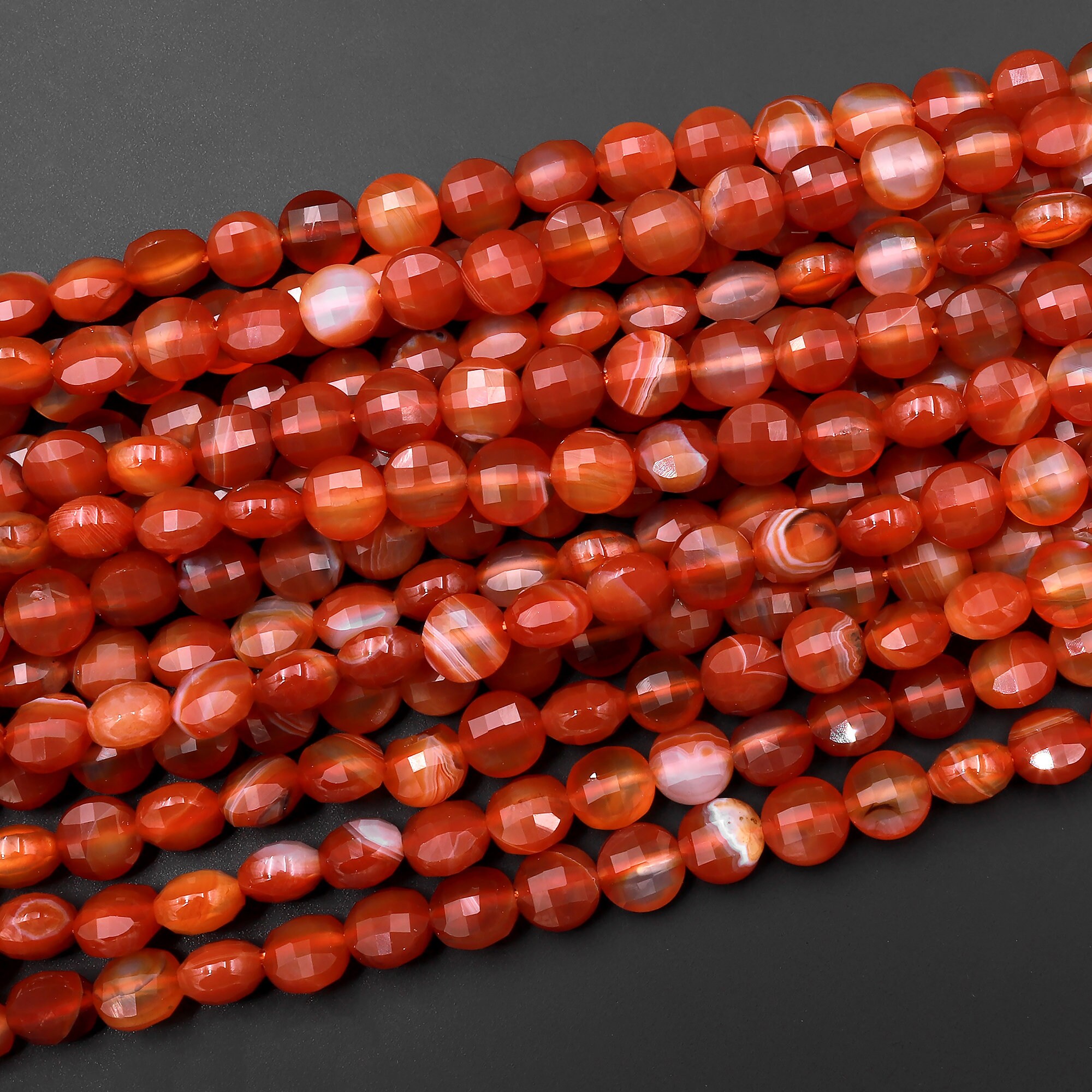 Natural Red Agate Faceted 4mm 6mm 8mm 10mm Coin Beads Fiery Orange Red ...