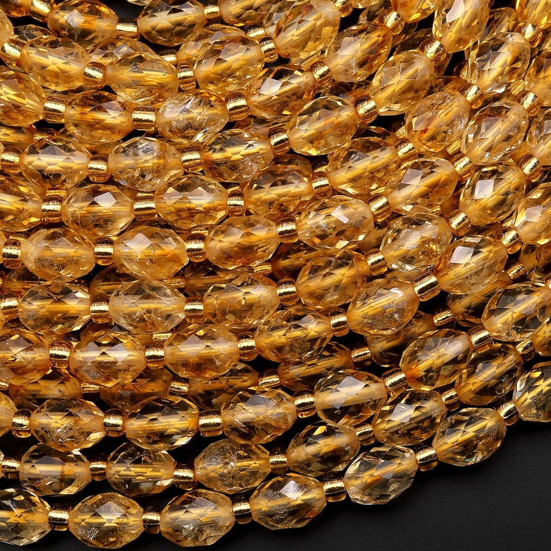 Flashy Natural Golden Citrine Faceted Drum Barrel Rice Beads 15.5 ...