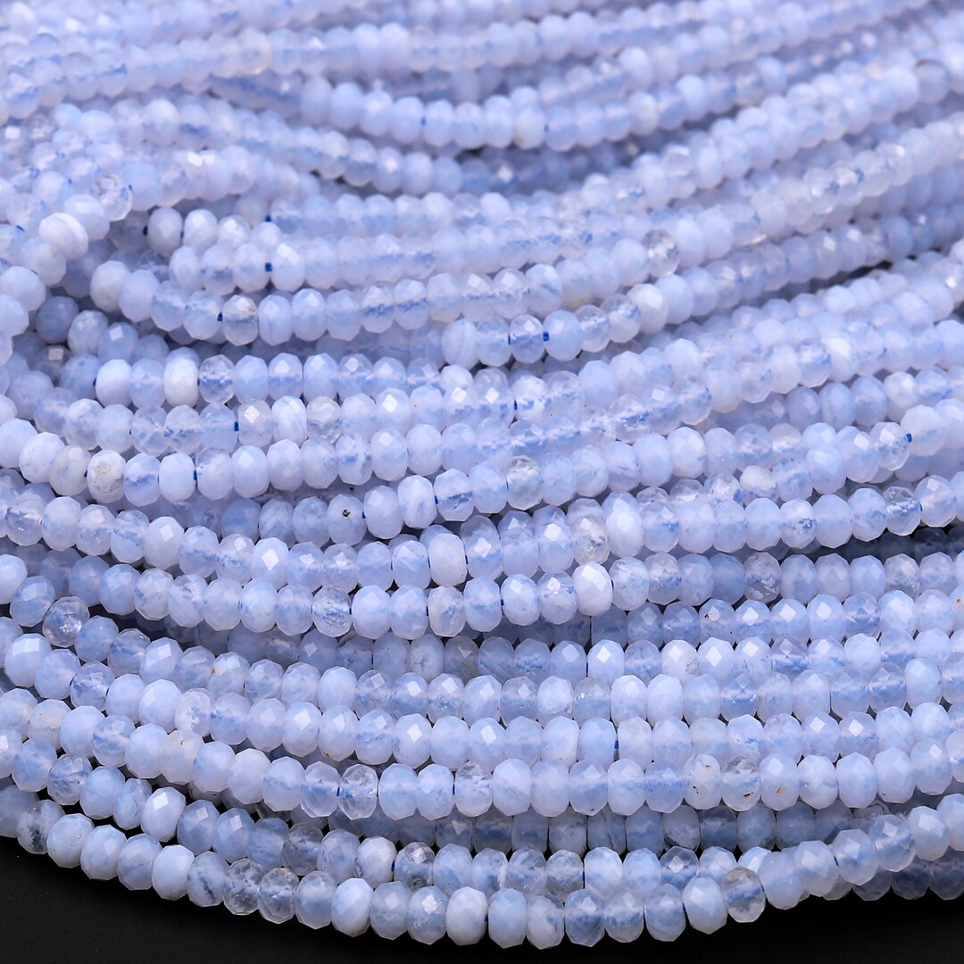 Faceted Natural Blue Lace Agate 3mm 4mm 6mm Rondelle Beads Blue ...