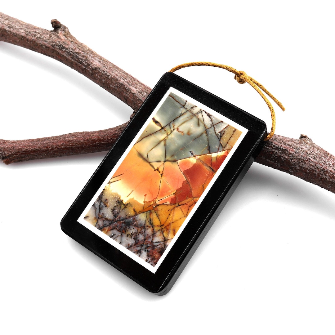 Large Intarsia Pendant Natural Red Creek Jasper W Black Onyx Inlay ...