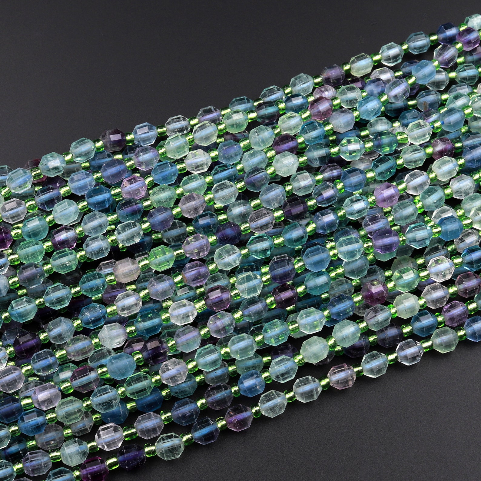 AAA Faceted Natural Fluorite 6mm 8mm Beads Energy Prism Double ...
