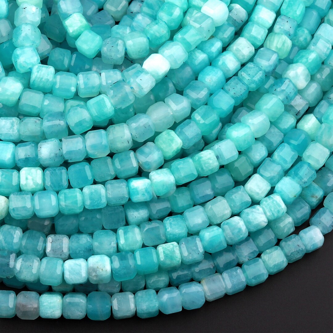 AA Natural Peruvian Blue Amazonite Faceted 4mm Cube Square Beads ...
