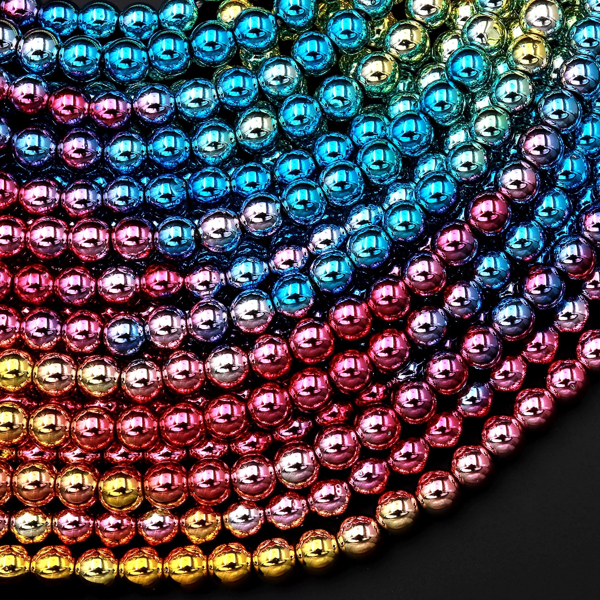Gradient Rainbow Ombre Fantasy Colors Hematite Round Beads Metallic ...