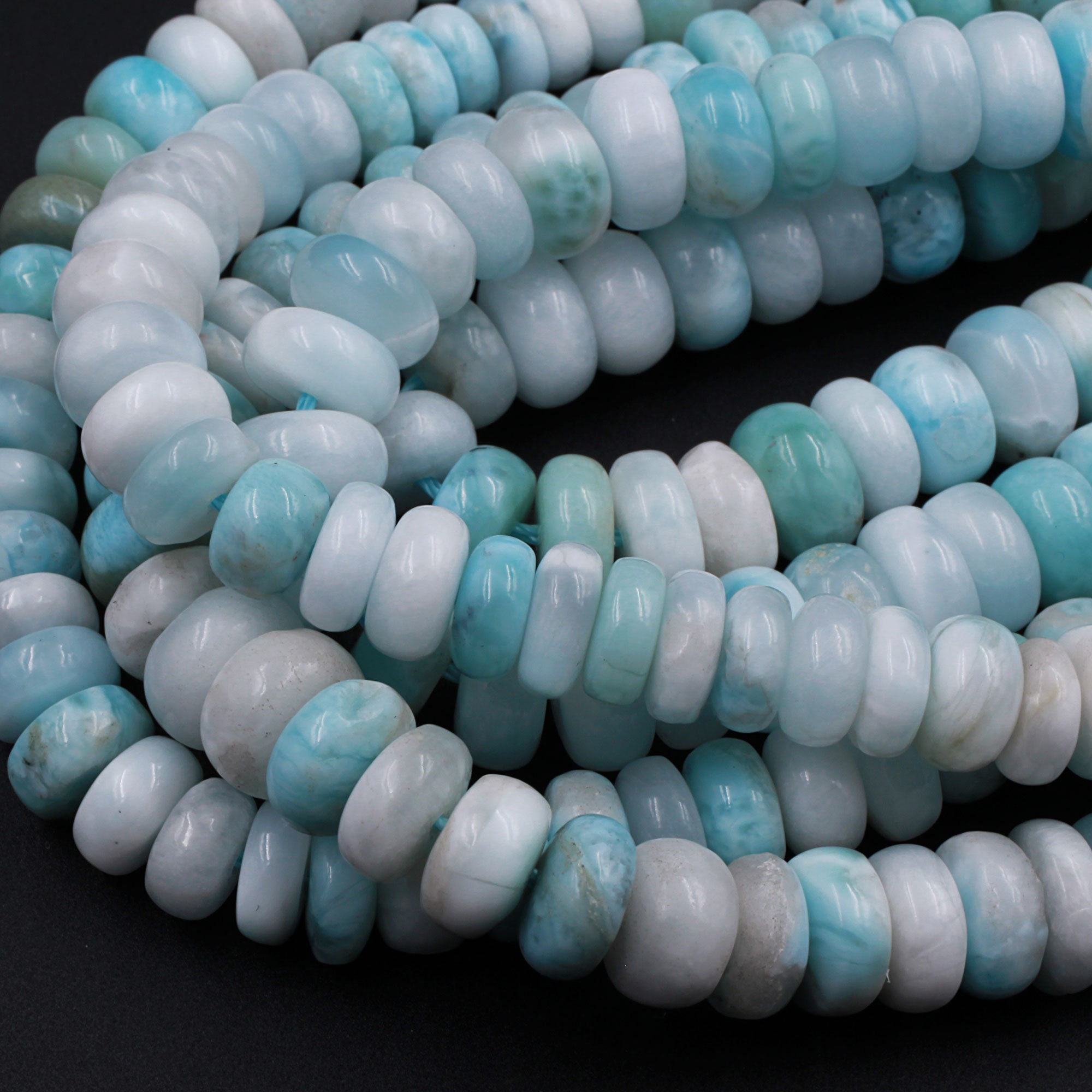 Natural Blue Larimar Beads Smooth 6mm 8mm 10mm Rondelle High Quality ...