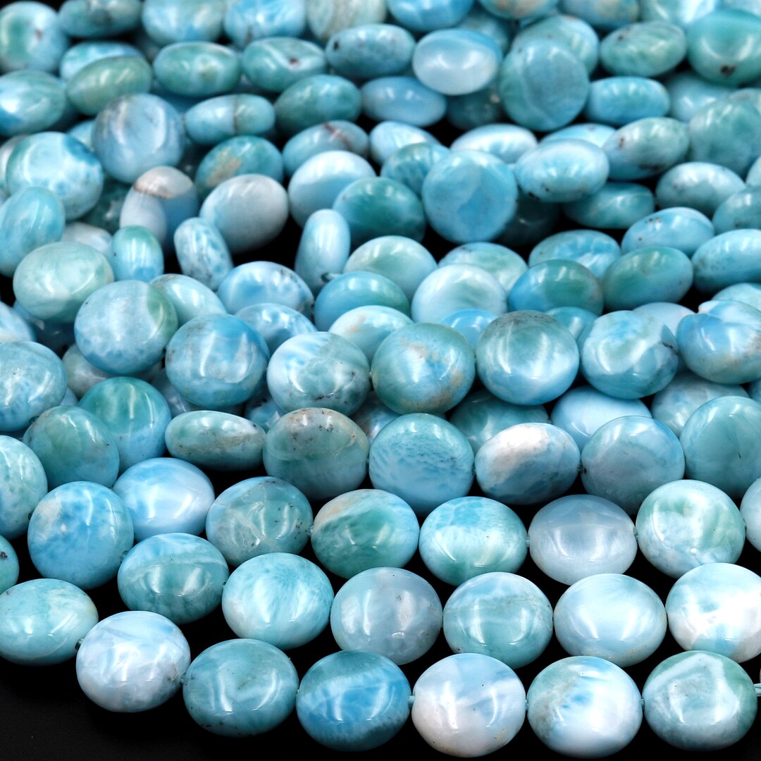 Natural Blue Larimar 10mm Coin Beads Real Genuine Blue Larimar From ...