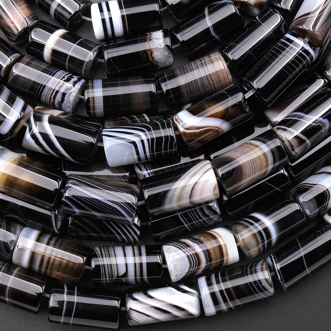 Natural Tuxedo Agate Smooth Tube Cylinder 8x16mm Beads Black White ...