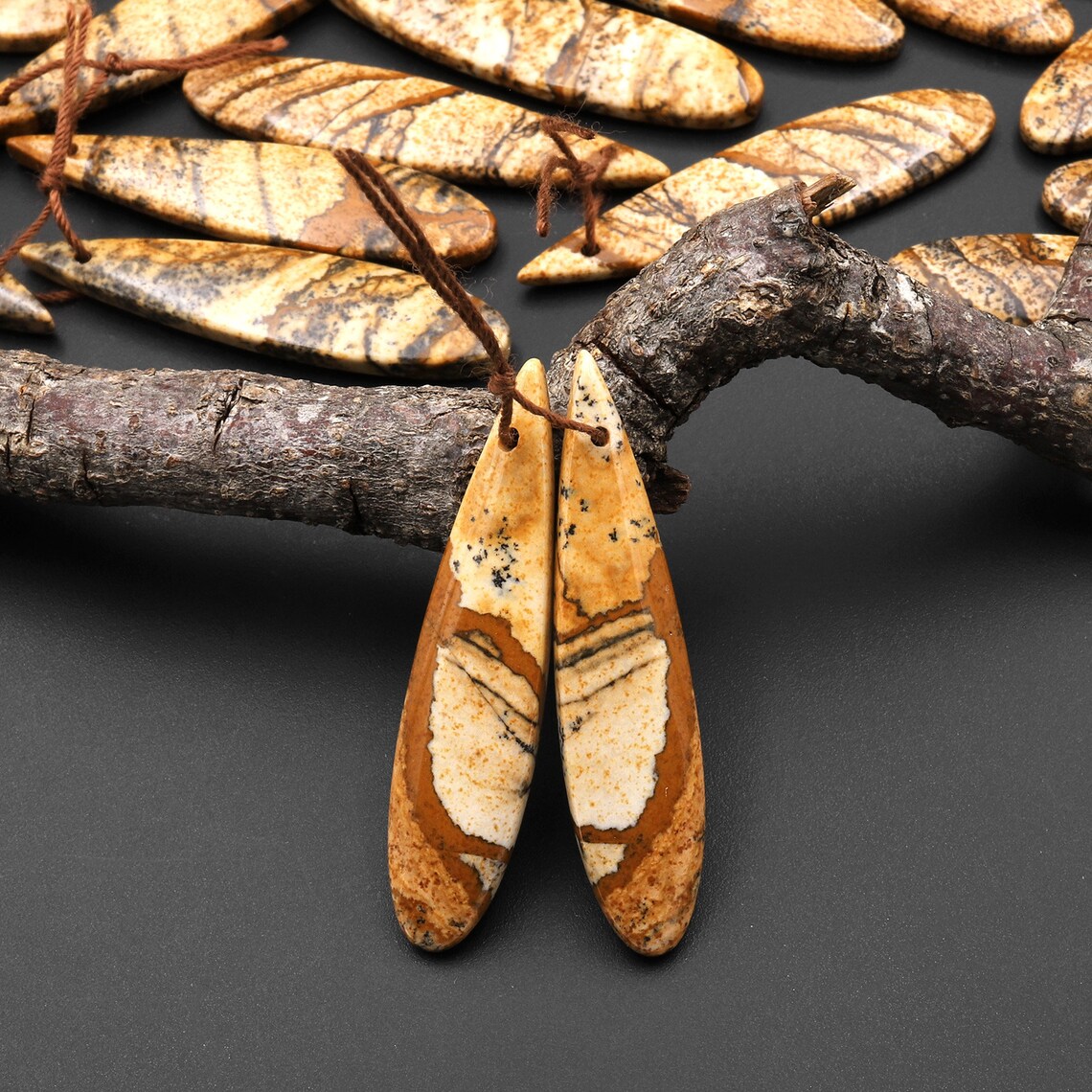 Natural Picture Jasper Desert Jasper Earring Pair Cabochon Cab Drilled ...