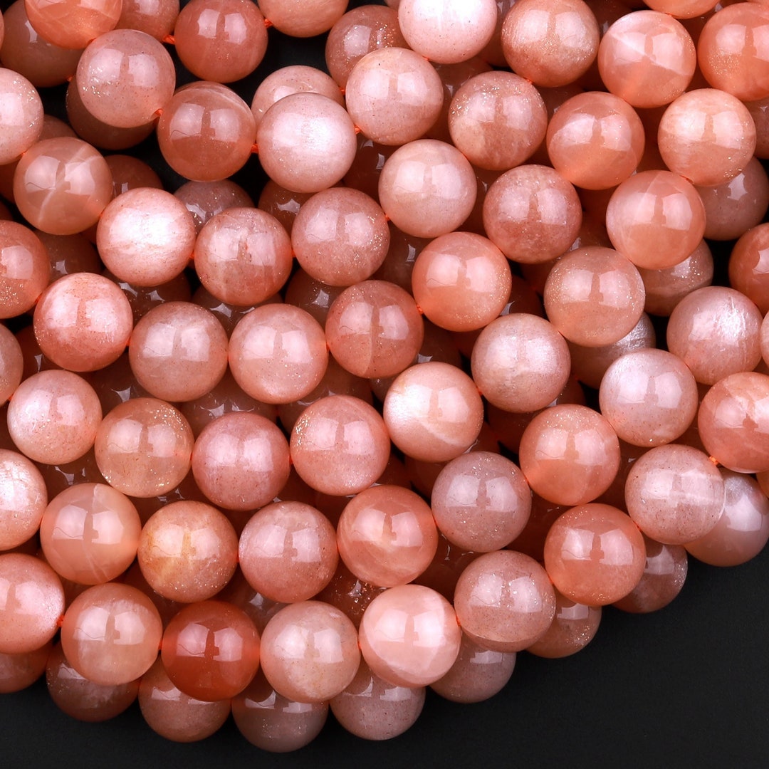 AAA Natural Peach Moonstone 4mm 6mm 8mm 10mm Round Beads 15.5" Strand ...