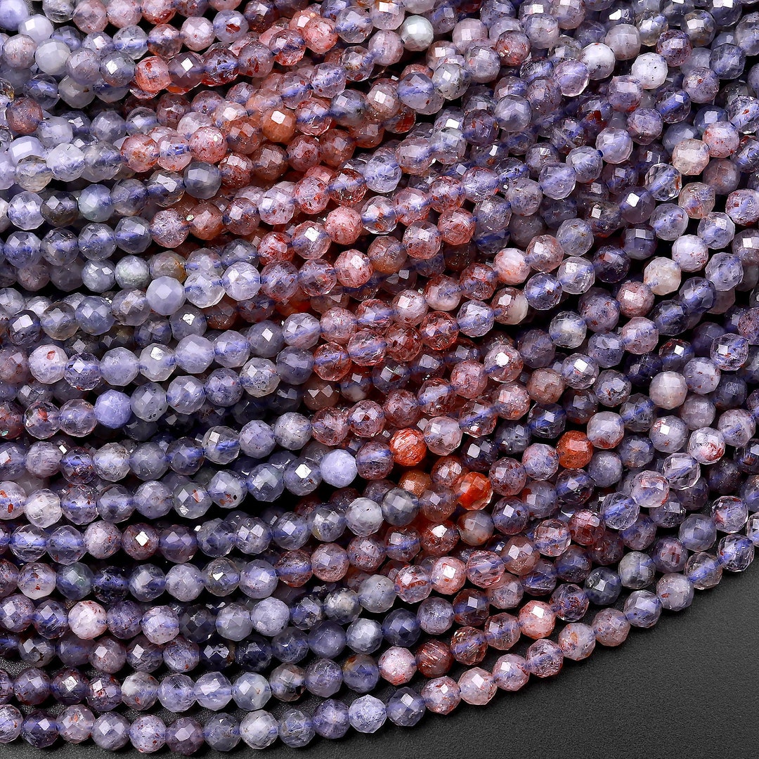 AAA Rare Natural Sunstone Iolite Faceted 2mm 3mm Round Beads 15.5 ...