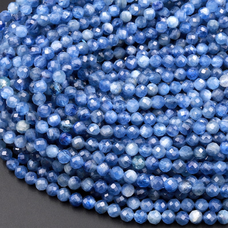 AAA Natural Blue Kyanite Faceted 2mm 3mm 4mm 5mm Round Beads 15.5 ...