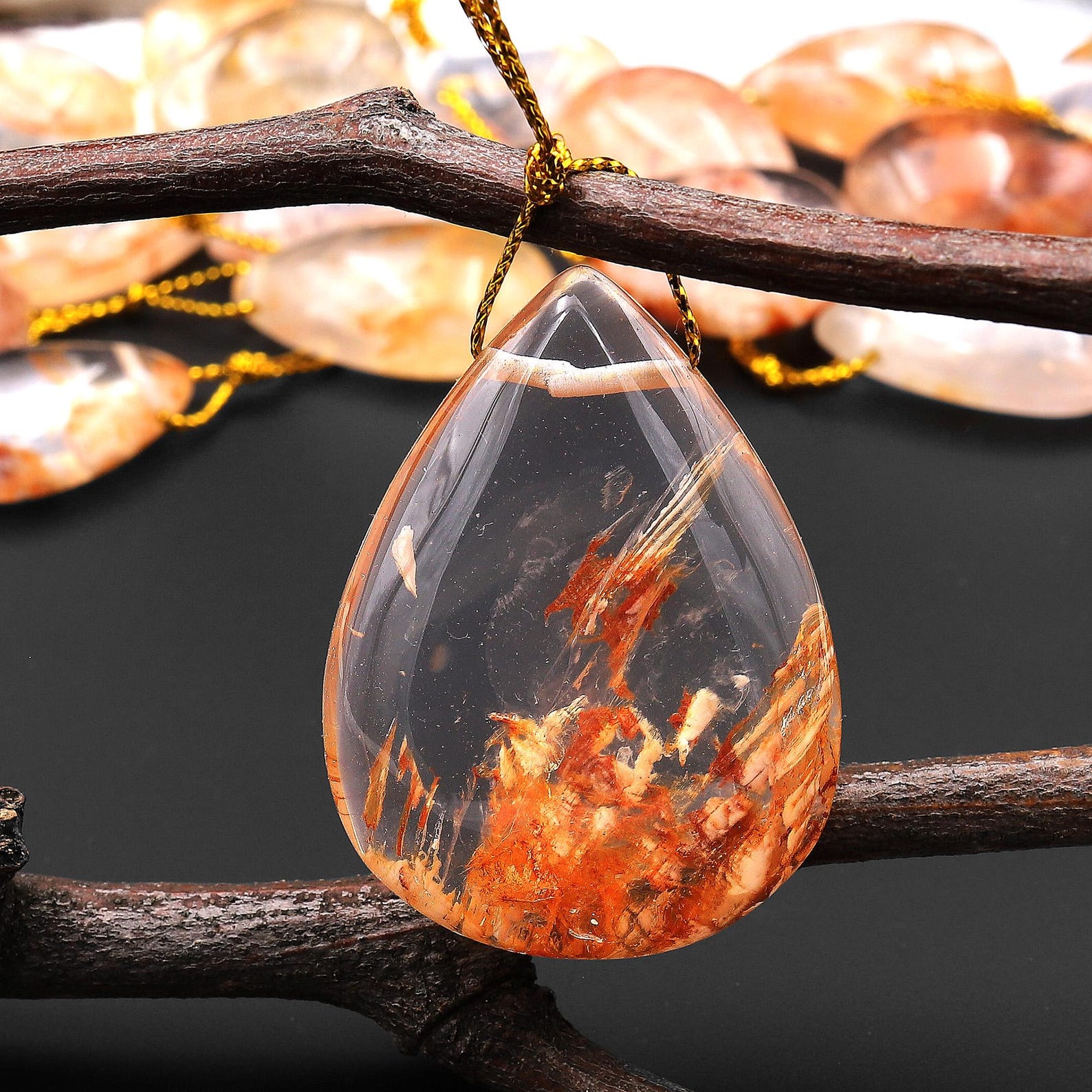 Rare Natural Red Phantom Quartz Puffy Teardrop Pendant Side Drilled ...