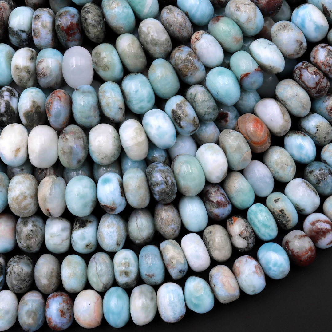 Natural Larimar Smooth Rondelle Beads 6mm 8mm 10mm Real Genuine Blue ...