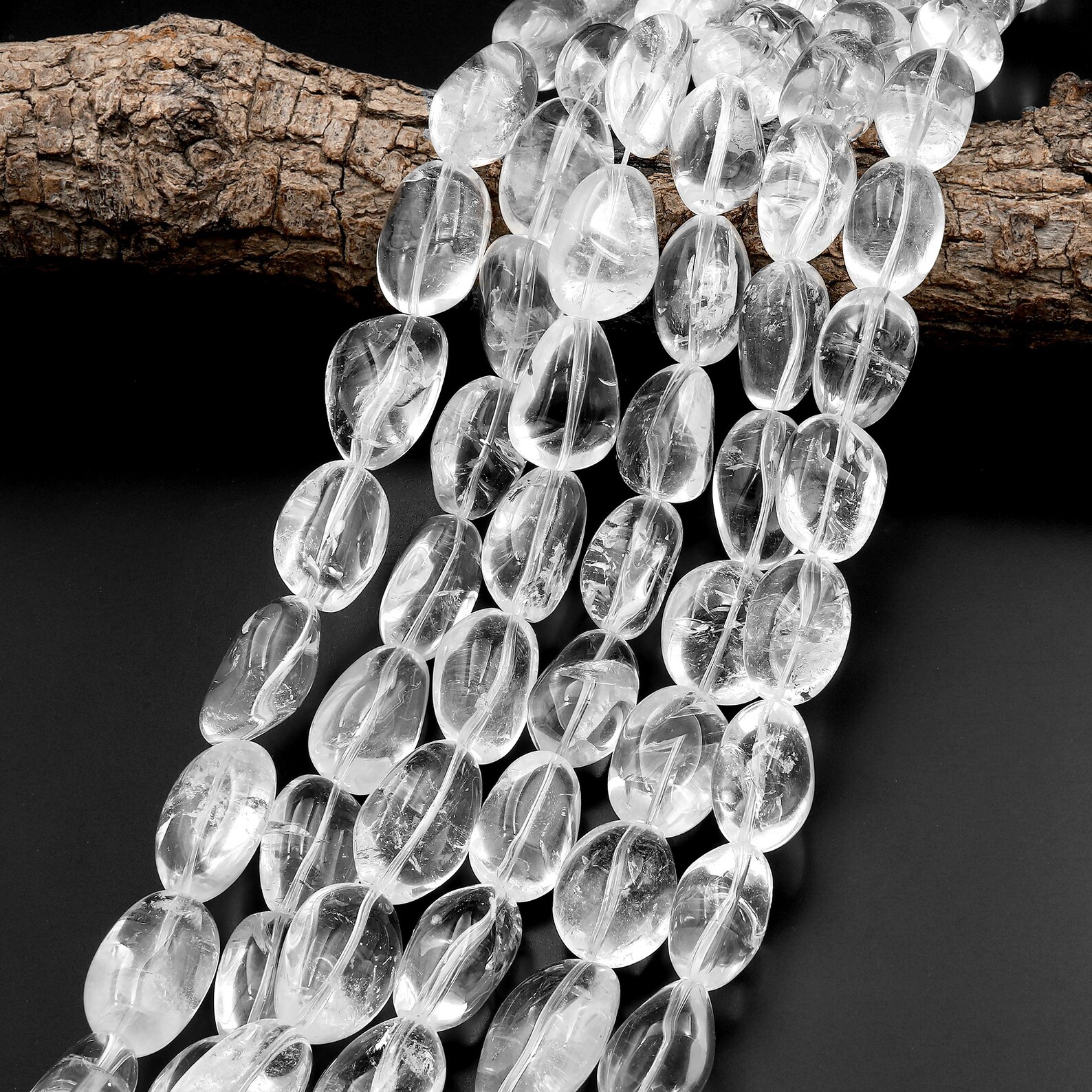 AAA Large Real Natural Rock Crystal Quartz Rounded Nugget Beads 15.5 ...
