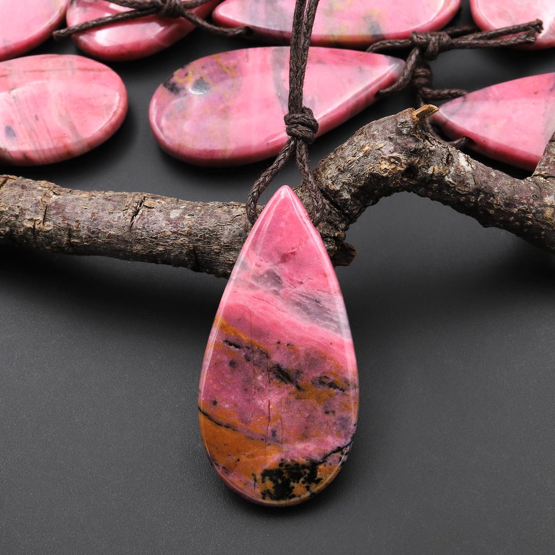 Natural Pink Rhodonite in Quartz Side Drilled Teardrop Pendant - Etsy