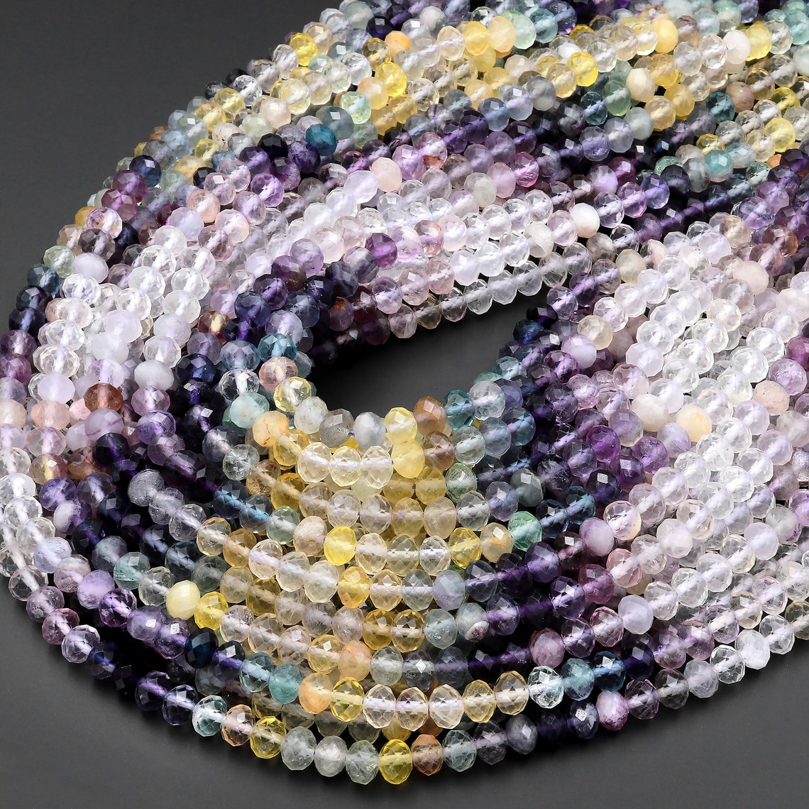 AAA Natural Multicolor Fluorite Faceted 6mm Rondelle Beads Micro Laser ...