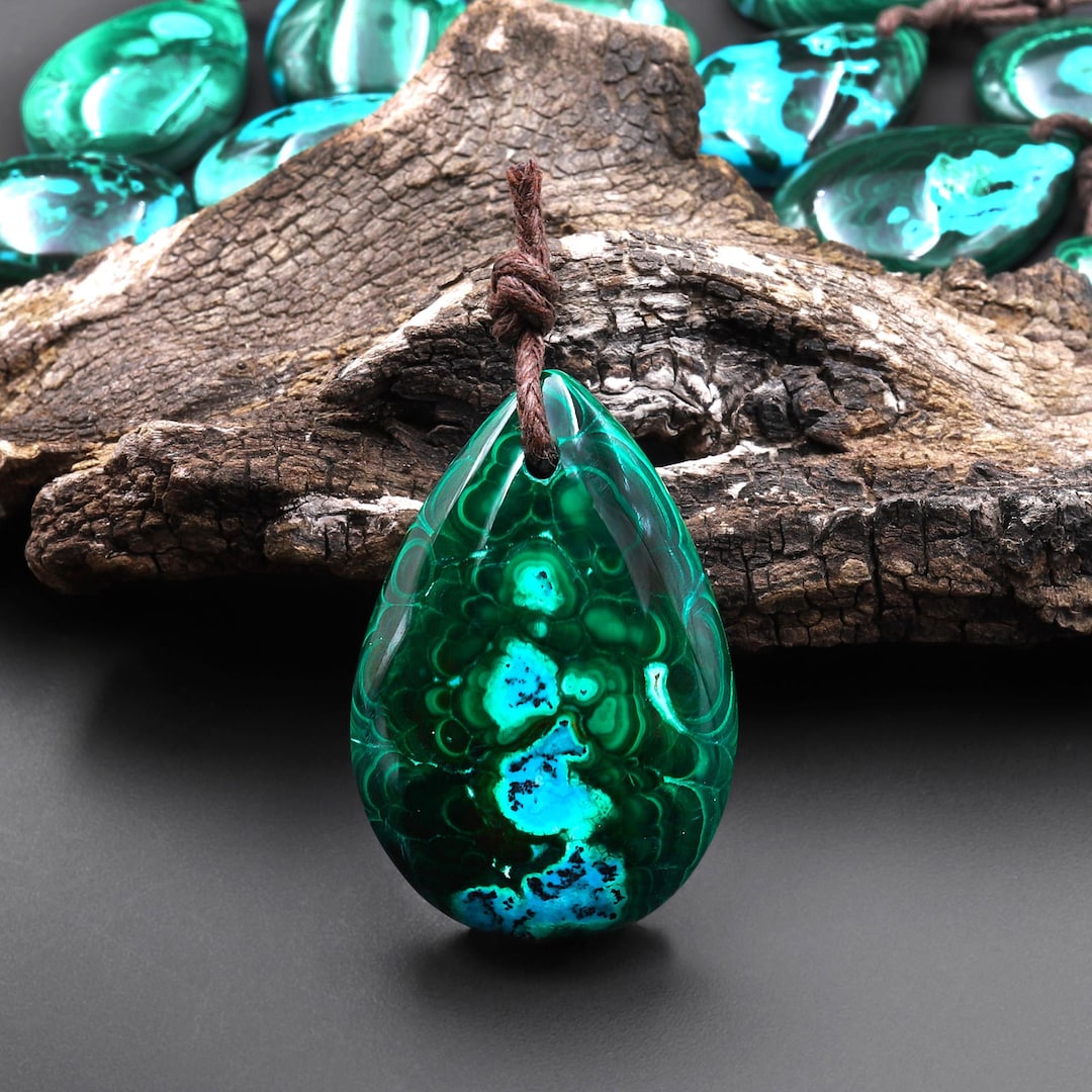 Rare Natural Hybrid Gemstone Blue Chrysocolla Green Malachite Teardrop ...