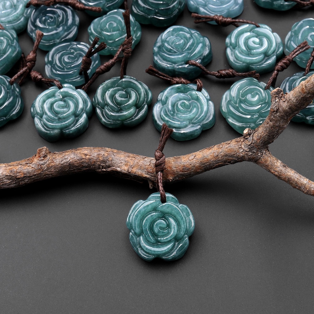 Hand Carved Natural Dark Blue Green Guatemalan Jade Rose Flower ...
