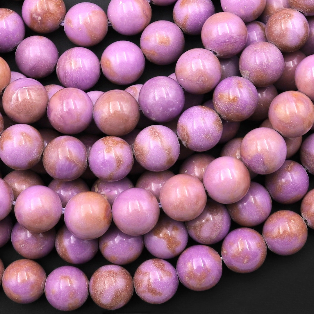 Real Genuine Natural Violet Purple Phosphosiderite 4mm 6mm 7mm 8mm 10mm Smooth Round Beads 15.5 ...