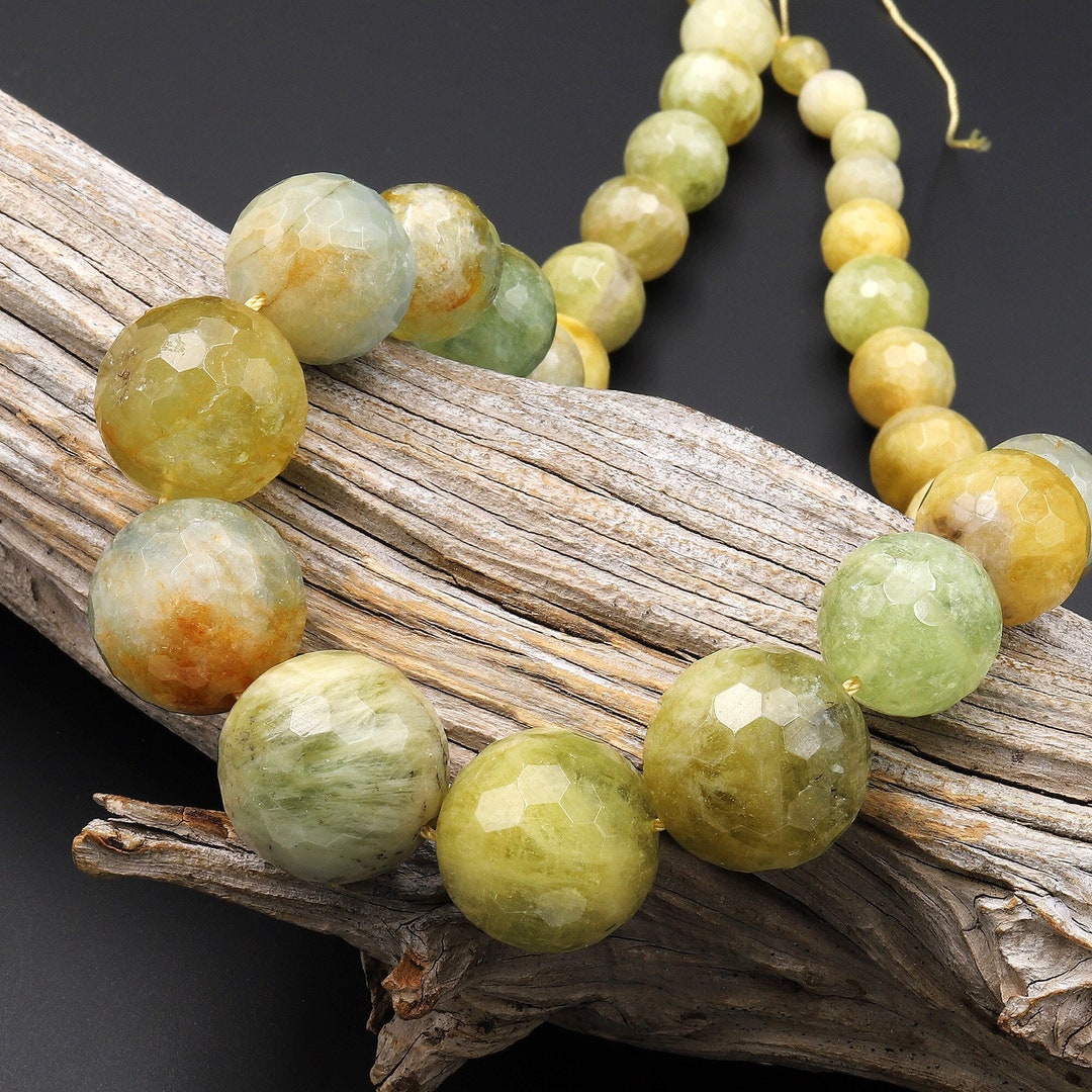Graduated Natural Yellow Aquamarine Heliodor Faceted Round Beads Blue ...