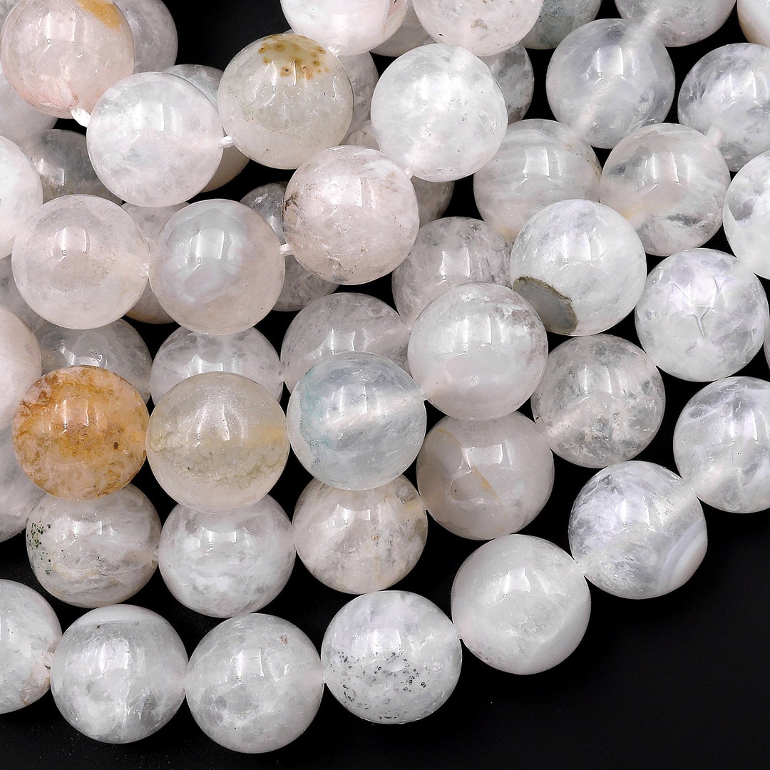 Rare Natural Ghost Quartz Beads Smooth 14mm 16mm Round Gemstone 15.5 ...