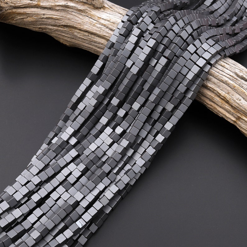 Matte Natural Black Hematite 2mm 3mm 4mm 6mm Cube Beads 15.5" Strand - Etsy