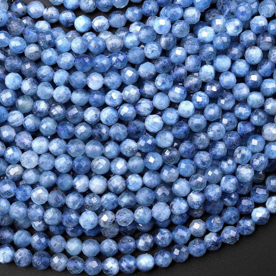 AAA Faceted Natural Blue Santa Maria Aquamarine 3mm 4mm Round Beads 15. ...