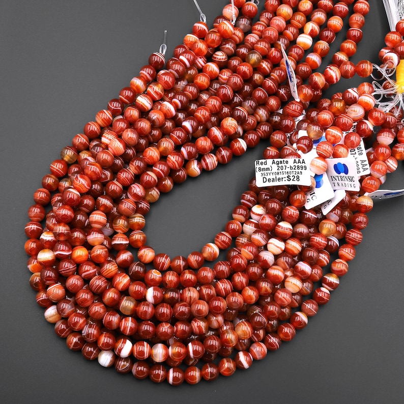 AAA Natural Banded Orange Red Agate 6mm 8mm Round Beads 15.5" Strand - Etsy