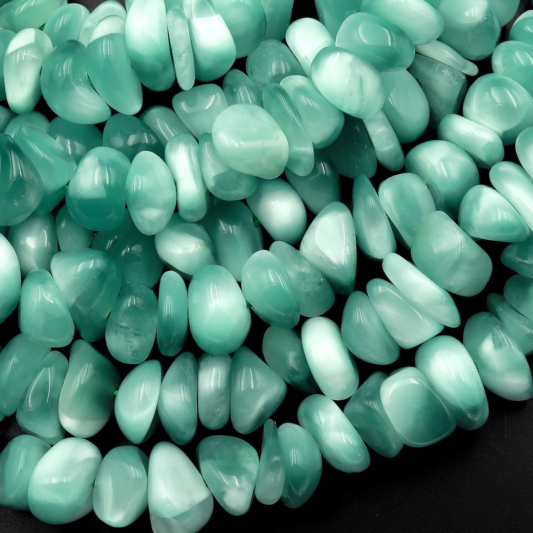 Chatoyant Green Moonstone Smooth Freeform Rondelle Chip Beads 8mm 10mm ...
