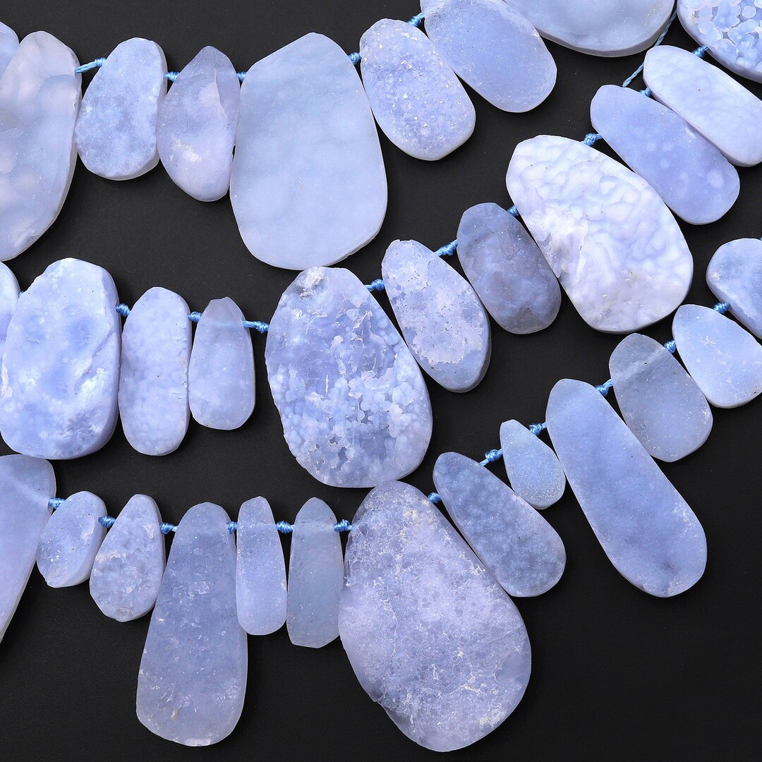 Rare Natural Blue Chalcedony Druzy Drusy Beads Hand Cut Freeform ...