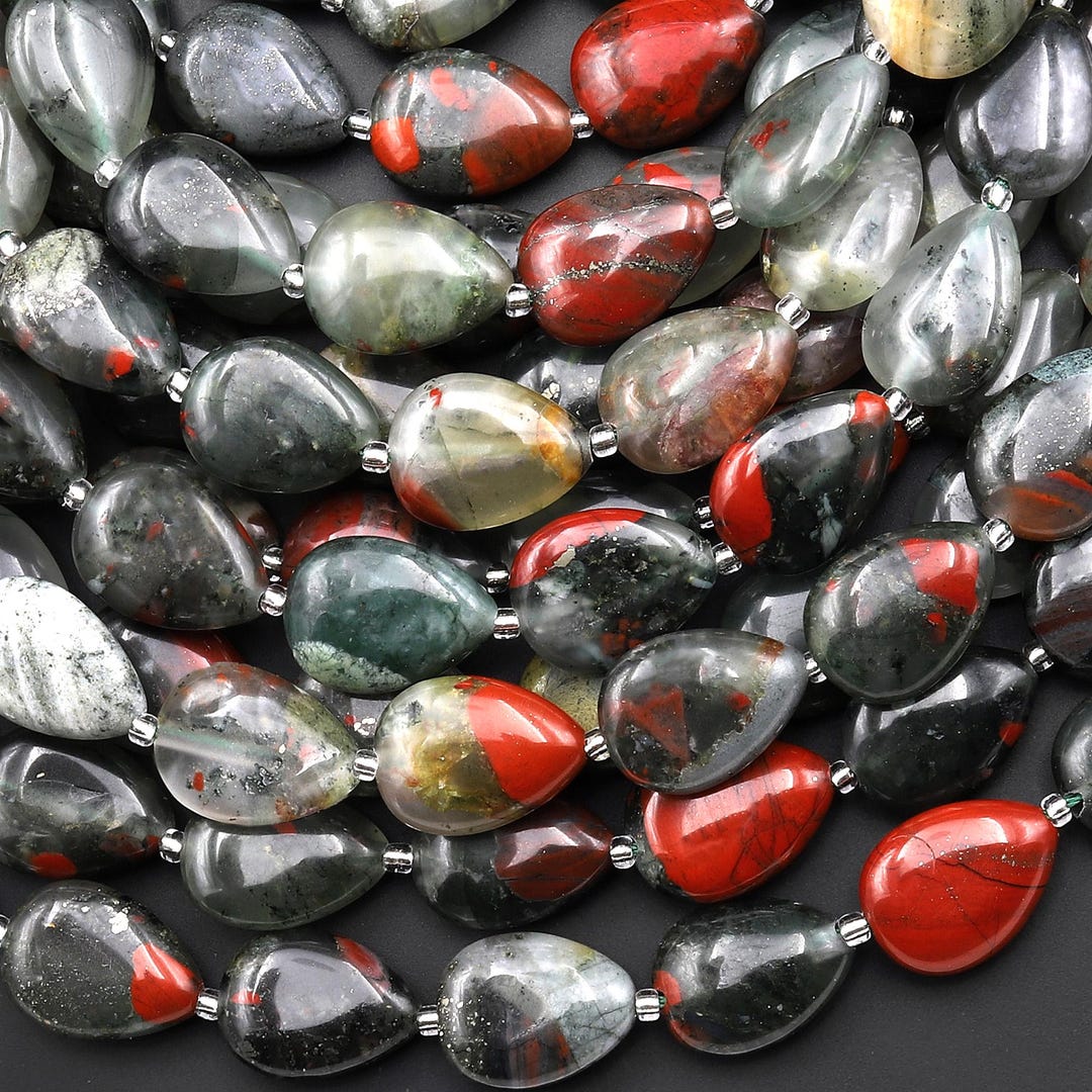 Natural African Indian Bloodstone Smooth Teardrop Beads Vertically ...