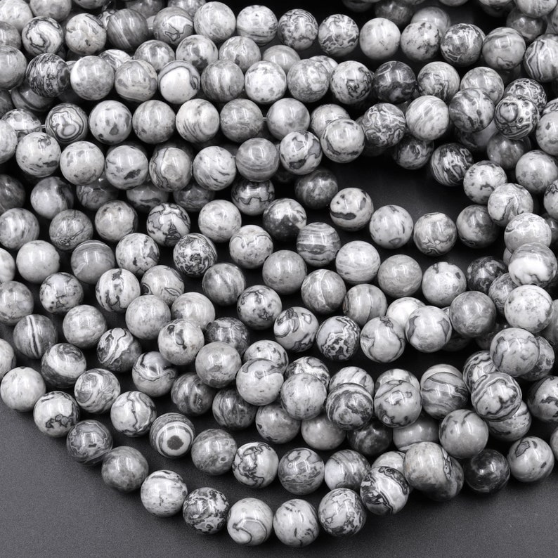Gray Map Stone Jasper 4mm 6mm 8mm 10mm 12mm Smooth Round Beads Aka Gray ...