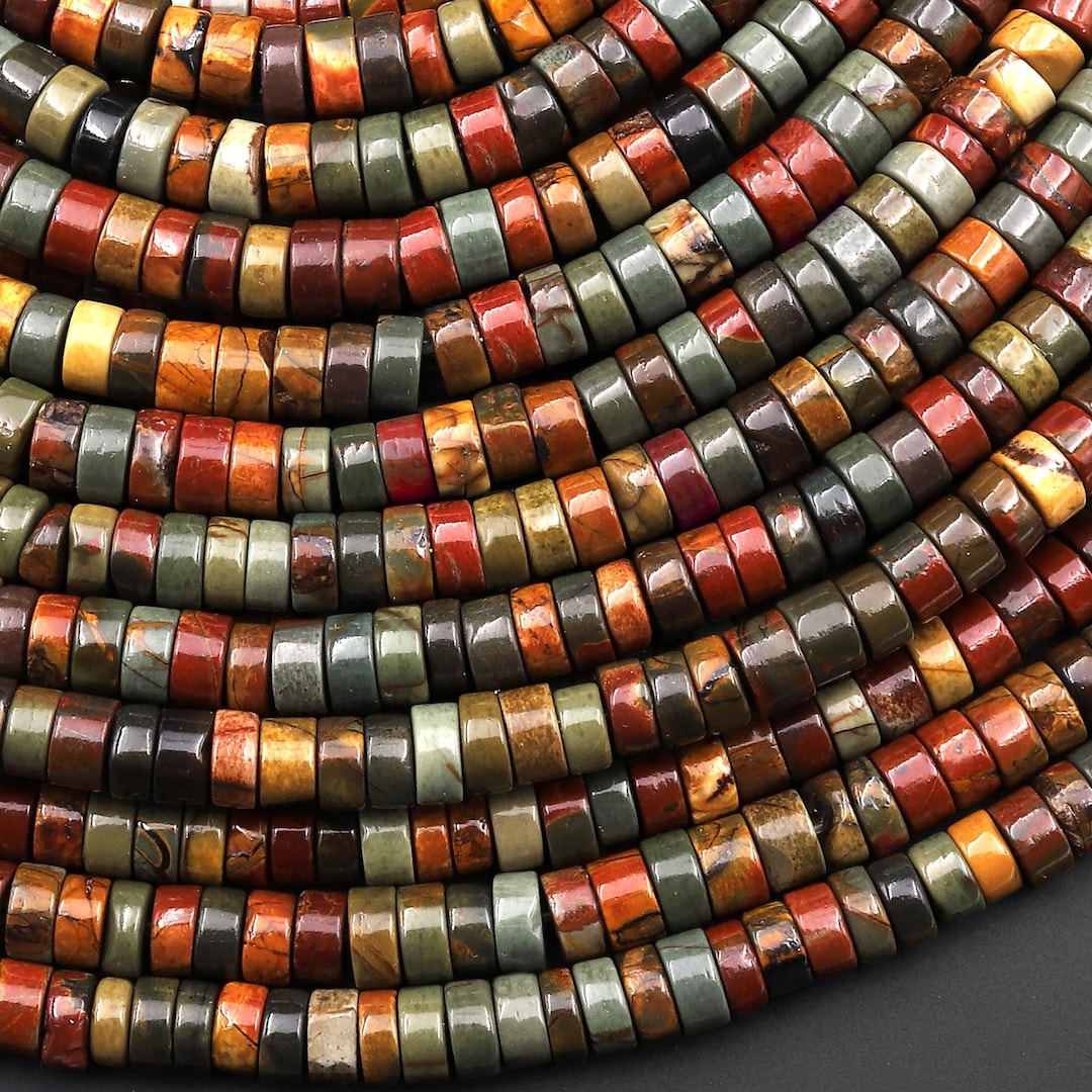 AAA Natural Red Creek Jasper Beads 4mm Heishi Rondelle Aka Multicolor Picasso Jasper 15.5 ...