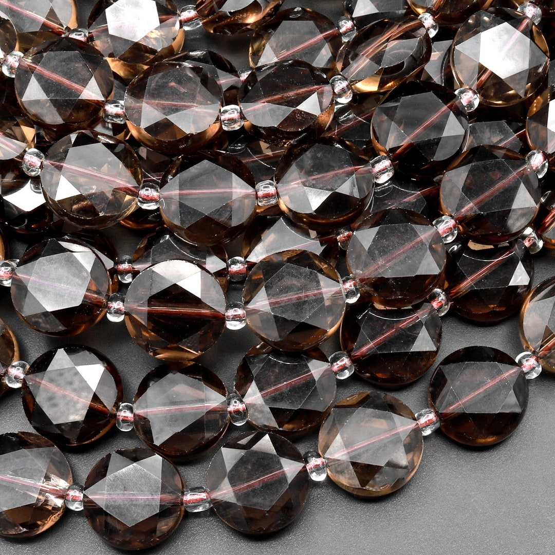 Faceted Natural Smoky Quartz Coin Beads 10mm and 12mm Flat Disc ...