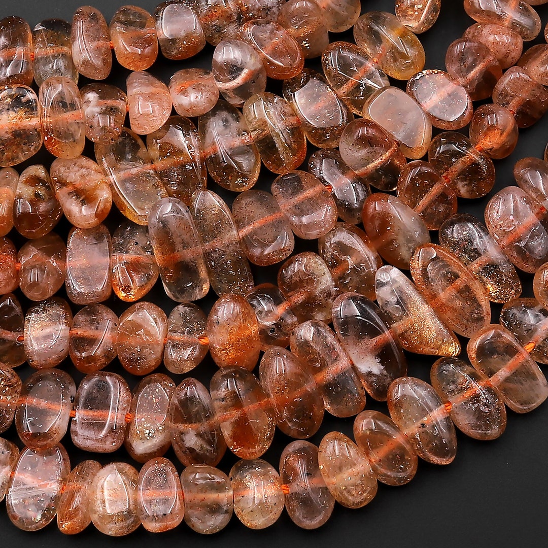 AAA Translucent Natural Golden Orange Sunstone Oval Nugget Beads Center ...
