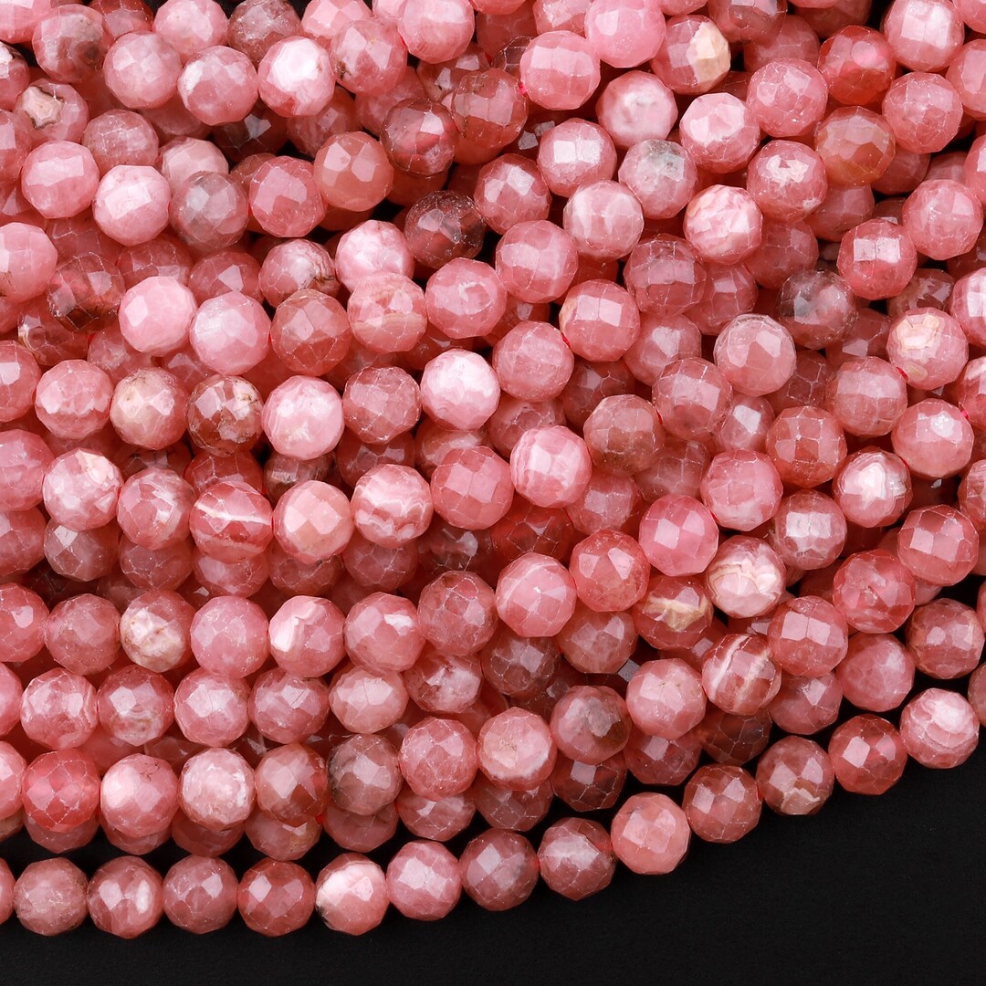 AA Natural Rhodochrosite 3mm 4mm 5mm Faceted Round Beads Micro Laser ...