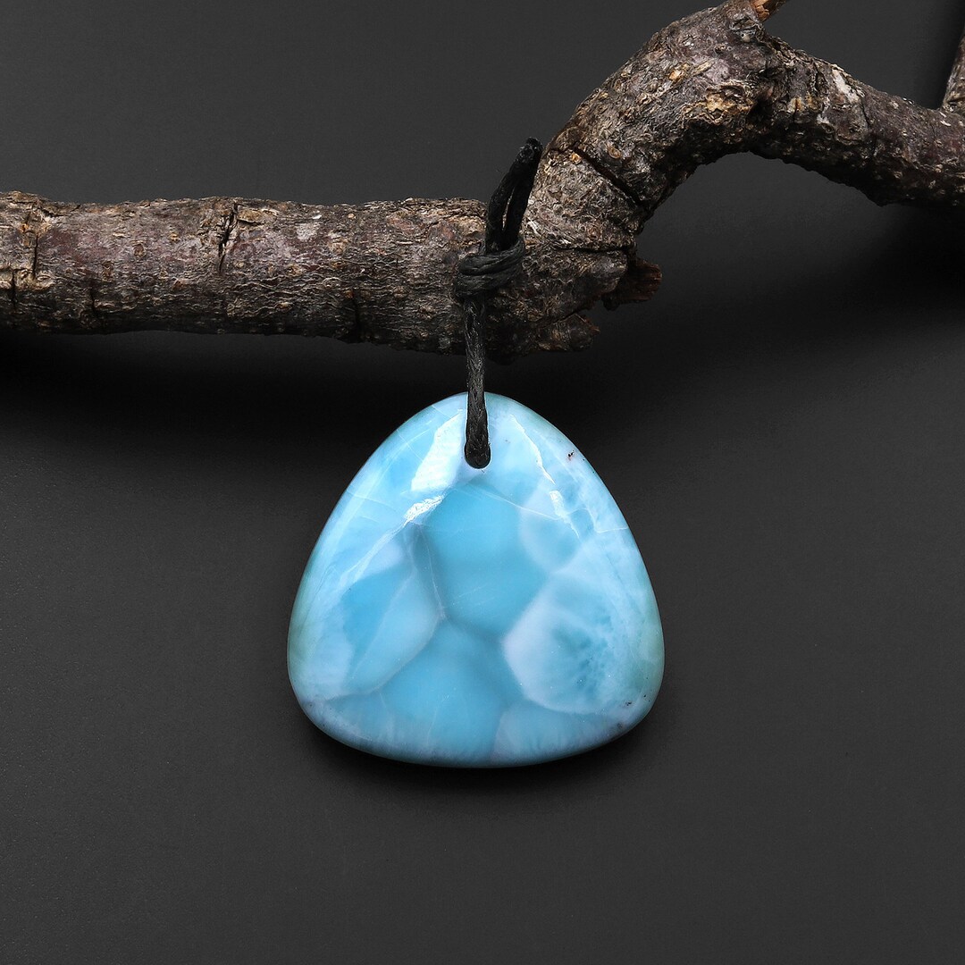 Natural Blue Larimar Triangle Pendant Drilled Genuine Real Blue Larimar ...