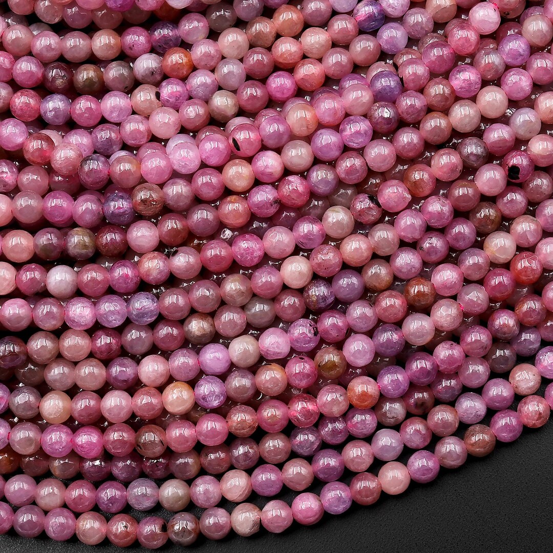 Genuine Natural Pink Ruby 3mm Smooth Round Gemstone Beads 15.5" Strand ...