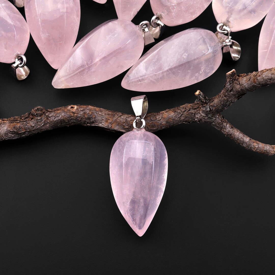 Natural Pink Rose Quartz Carved Melon Teardrop Pendant Natural Crystal ...